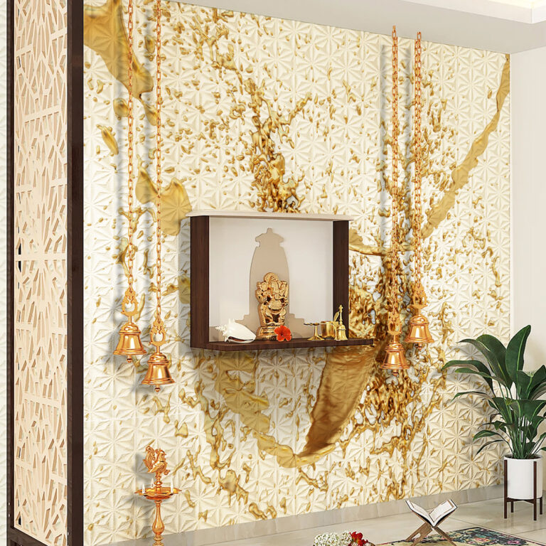 Mandir Wall Golden Texture design, wallpaper in jalandhar, wallpaper ...