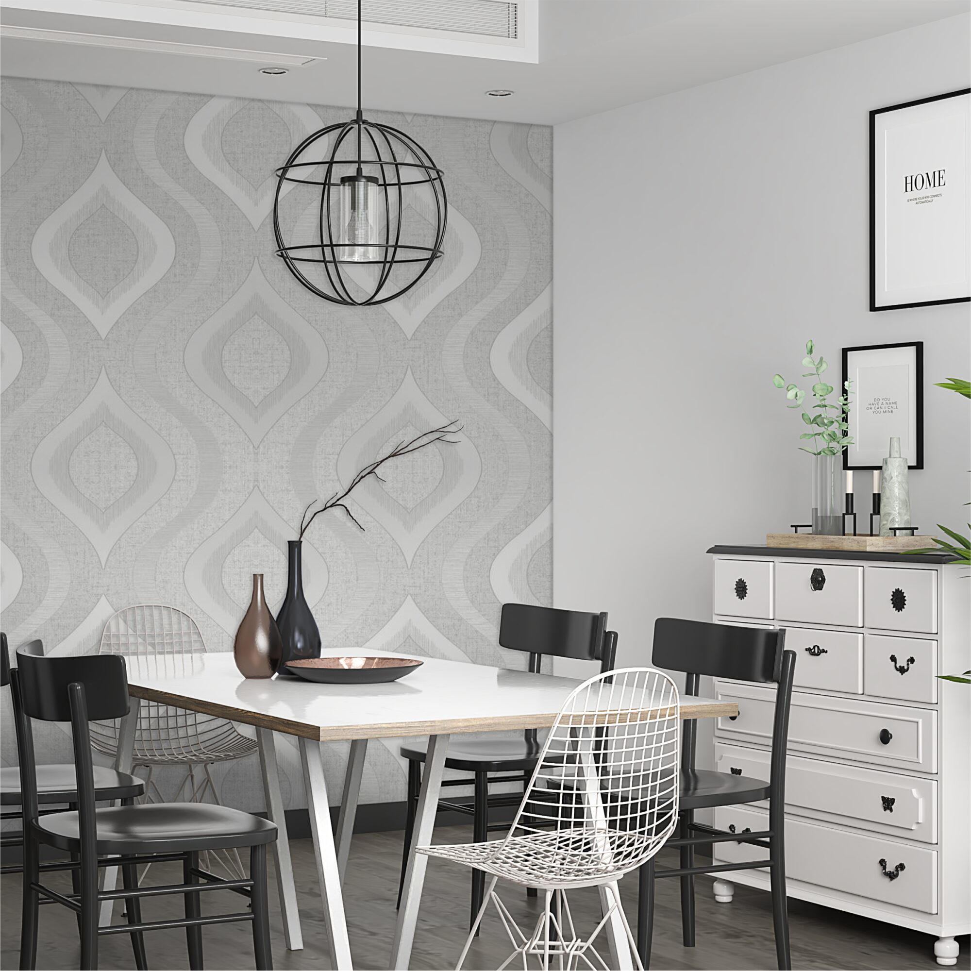 Seating Area Sultan Tiles Gray Pattern Wallpaper
